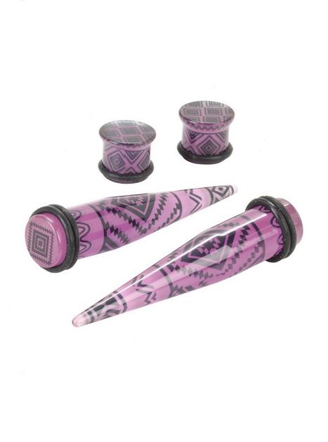 Acrylic Purple Aztec Glow Taper & Plug 4 Pack | Hot Topic