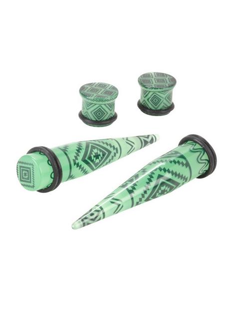 Acrylic Green Aztec Glow Taper & Plug 4 Pack | Hot Topic