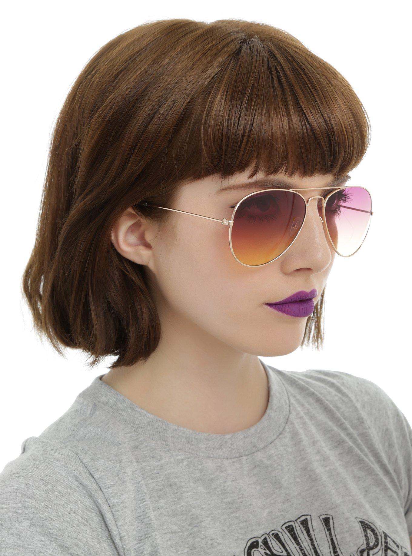 Gold Frame Pink Lens Aviator Sunglasses Hot Topic