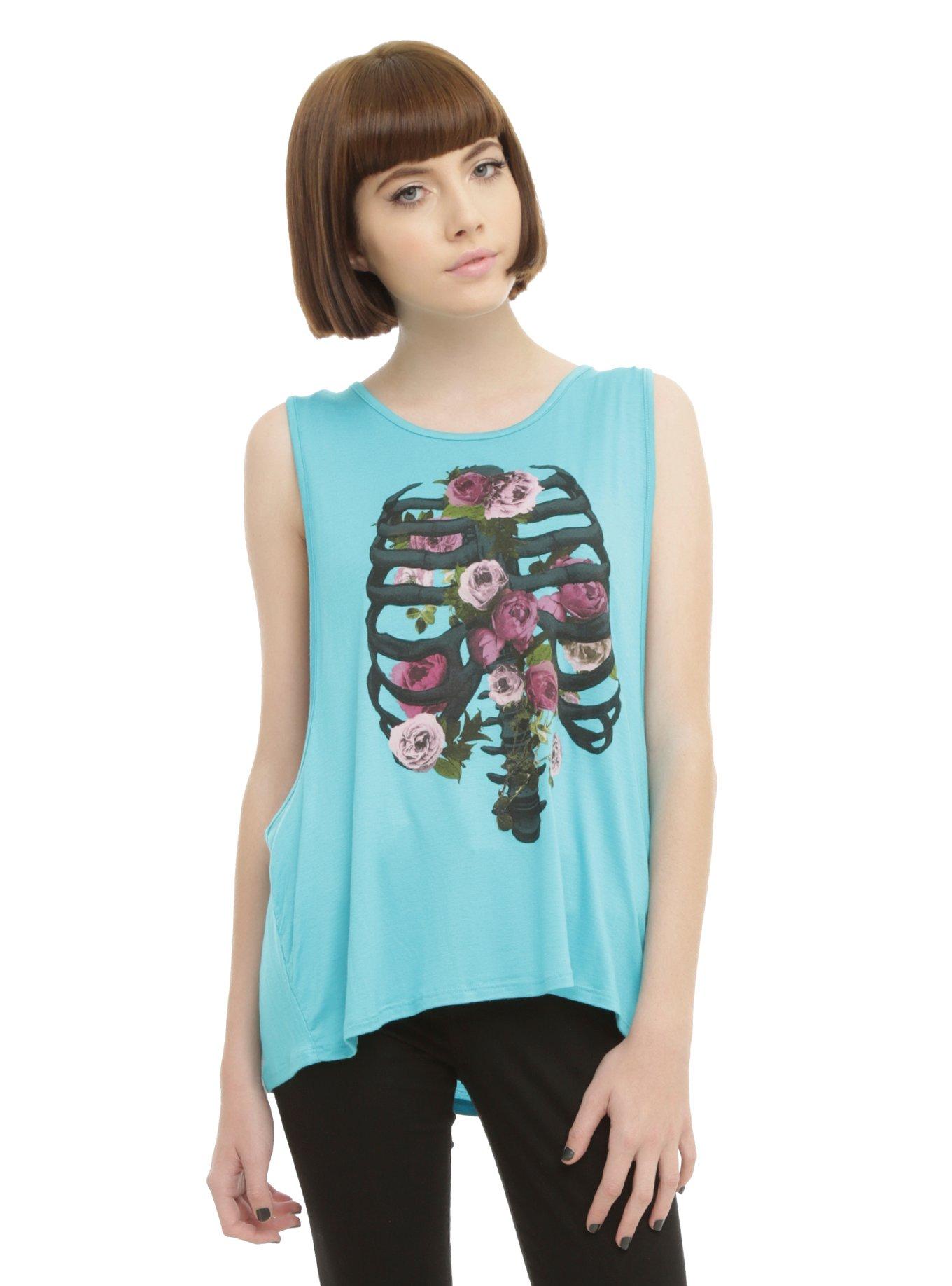 Rib Cage Floral Drop Arm Girls Tank Top | Hot Topic