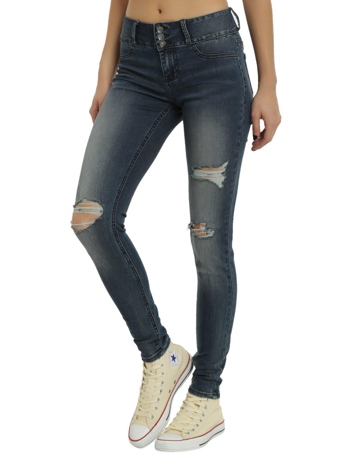 Blackheart Indigo Deconstructed Super Skinny Jeans | Hot Topic