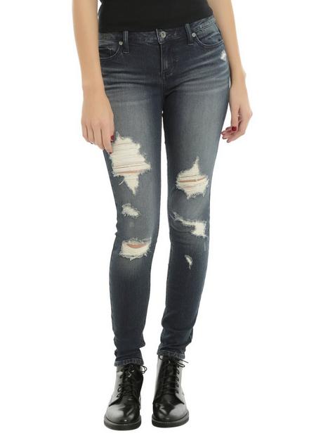 Blackheart Ocean Blue Destructed Skinny Jeans | Hot Topic