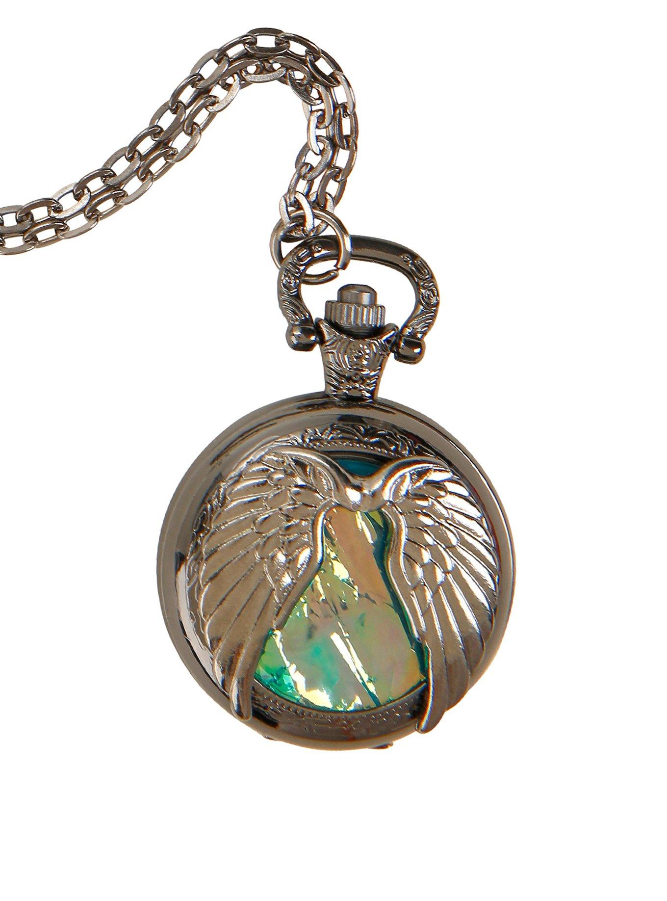 Blackheart Blue Opal Hematite Wing Pocket Watch | Hot Topic