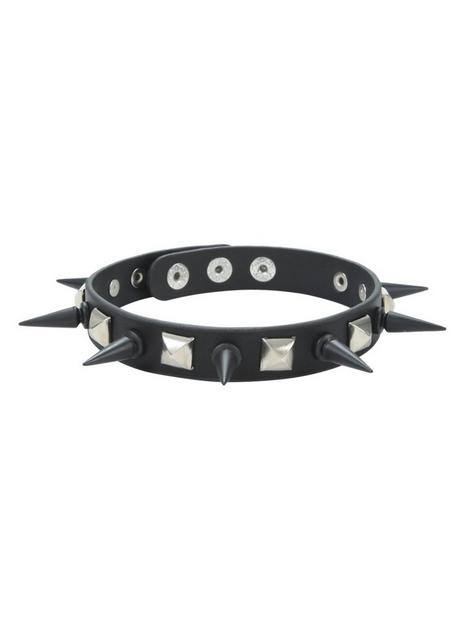 Silver Stud & Black Spike Leather Choker | Hot Topic