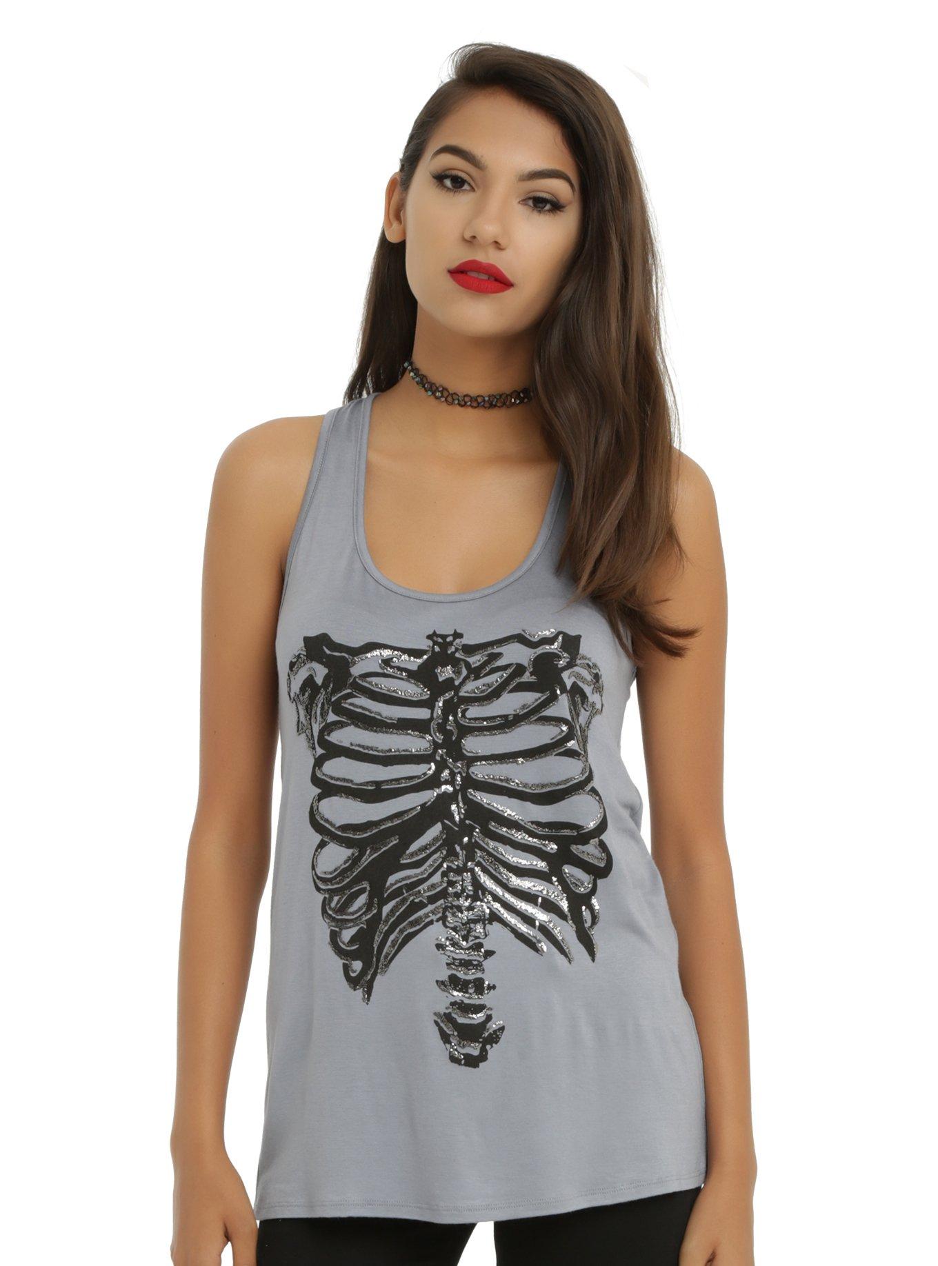 Grey Rib Cage Foil Girls Tank Top | Hot Topic