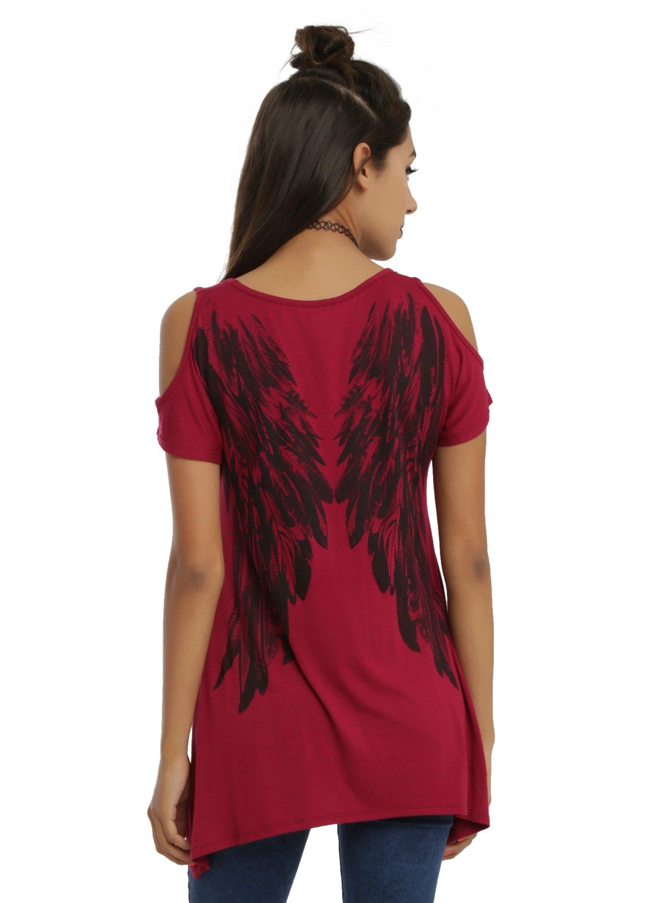 Burgundy & Black Wings Girls Cold Shoulder Top | Hot Topic
