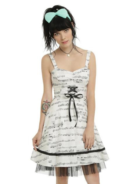 Ivory & Black Music Note Dress | Hot Topic