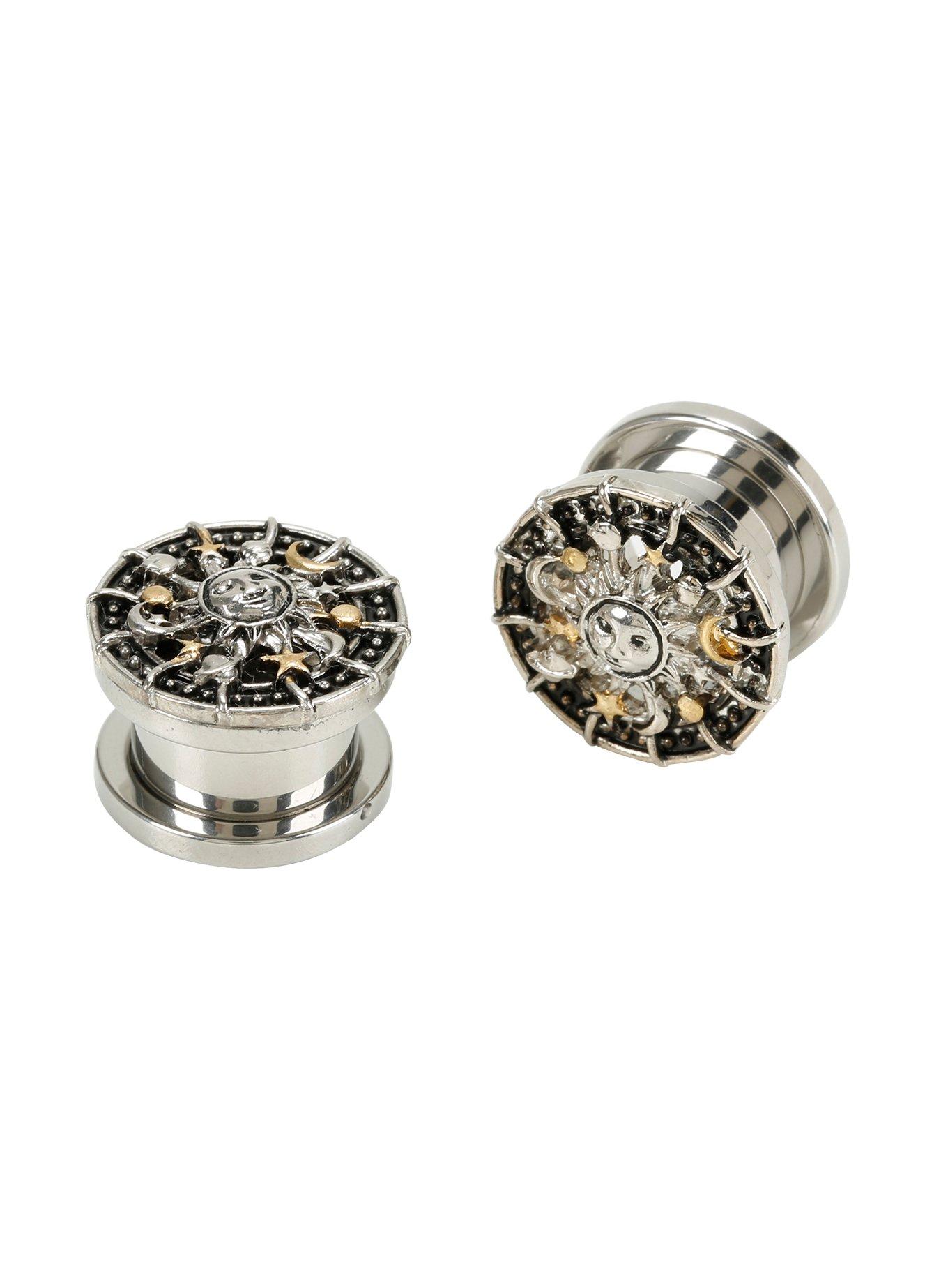 Steel Silver & Gold Sun & Moon Spool Plug 2 Pack | Hot Topic