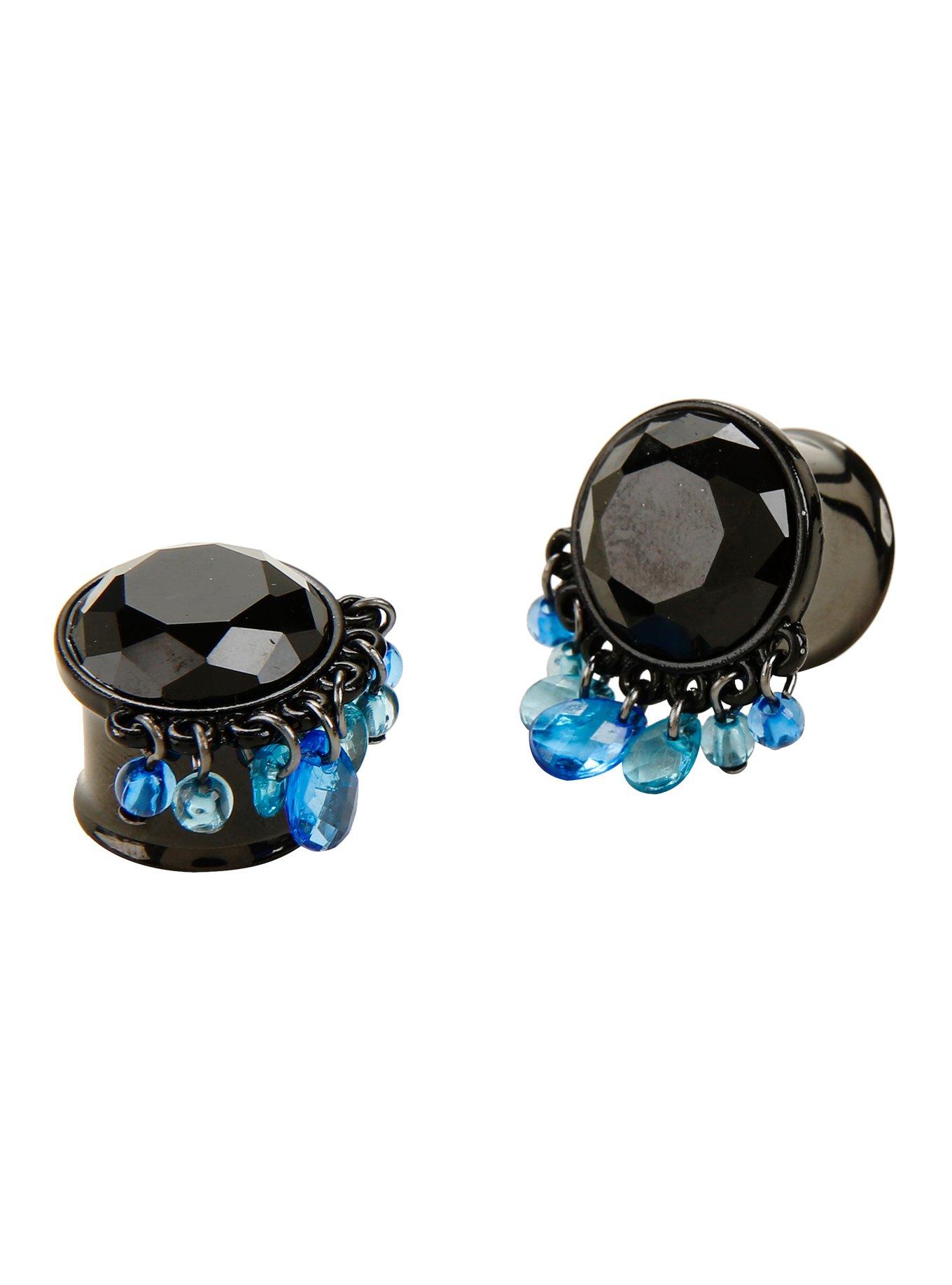 Black Faceted Gem With Blue Dangle Bead Plug 2 Pack | Hot Topic