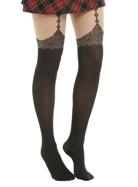 Blackheart Gothic Diamond Faux Garter Tights | Hot Topic