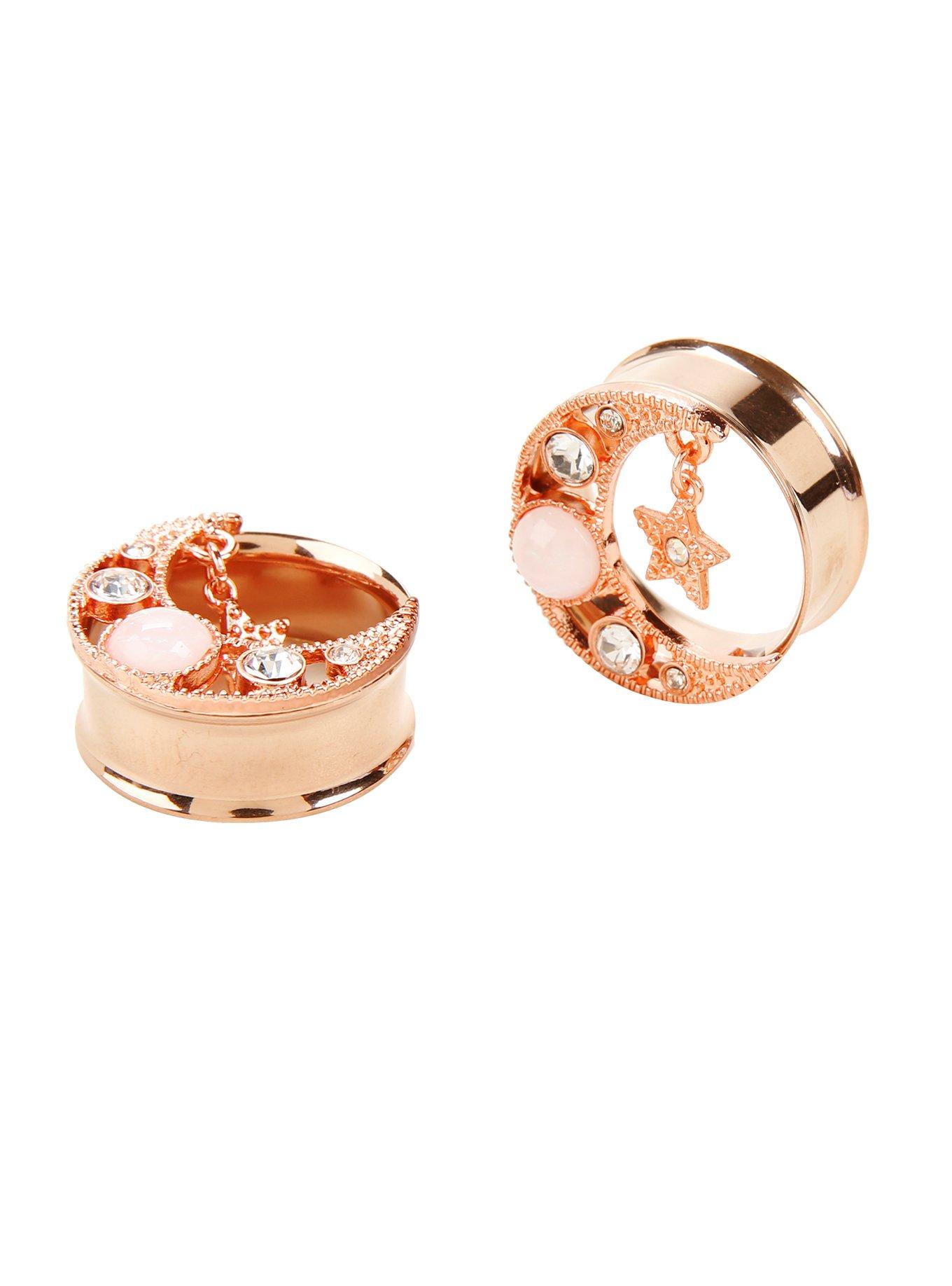 Steel Rose Gold Moon & Star Plug 2 Pack | Hot Topic