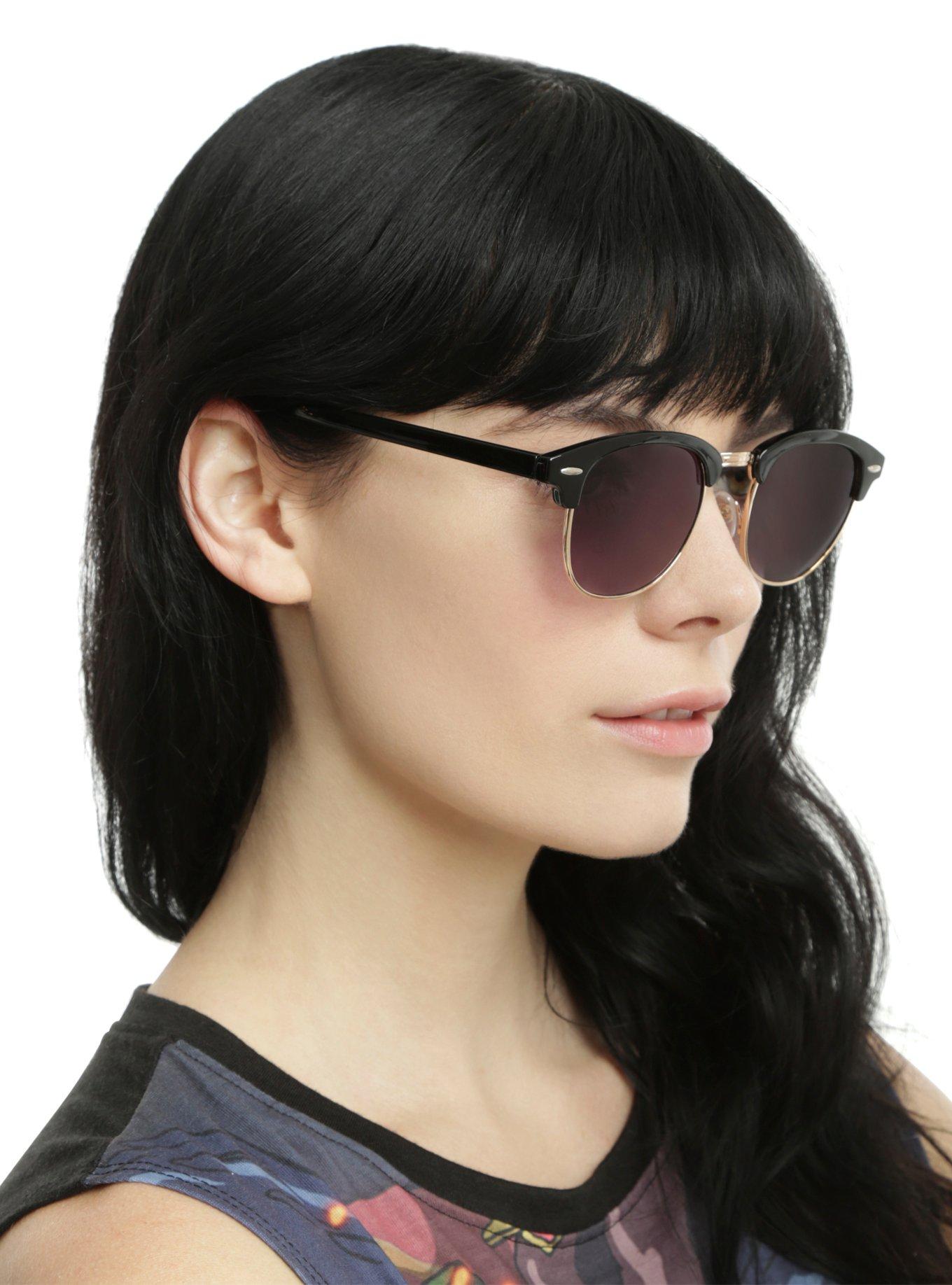 Thin Gold Wire Half-Rim Sunglasses | Hot Topic