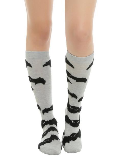 Flocked Bats Grey Knee-High Socks | Hot Topic