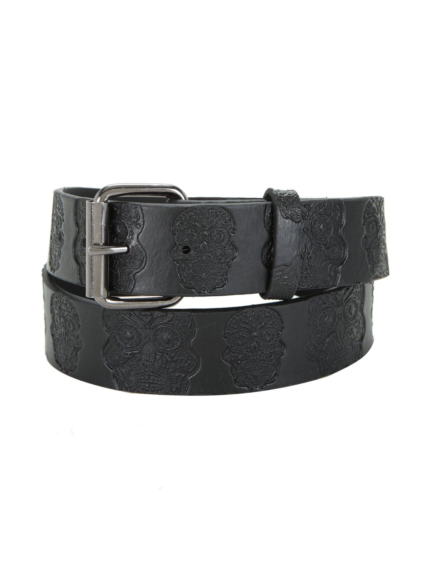 Embossed Sugar Skull Black Belt | Hot Topic