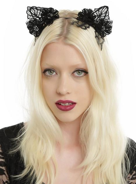 Black Lace Cat Ear Headband | Hot Topic