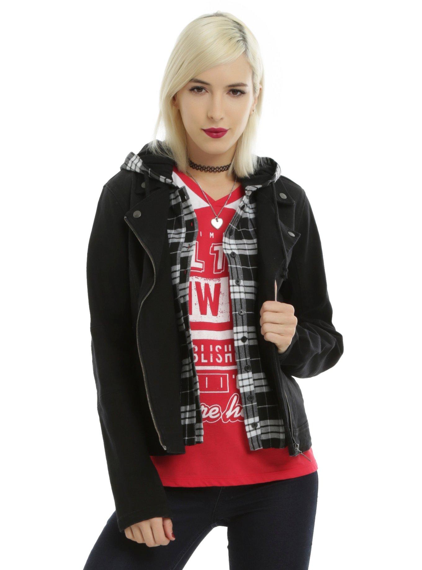 Plaid Lined Zipper Denim Jacket | Hot Topic