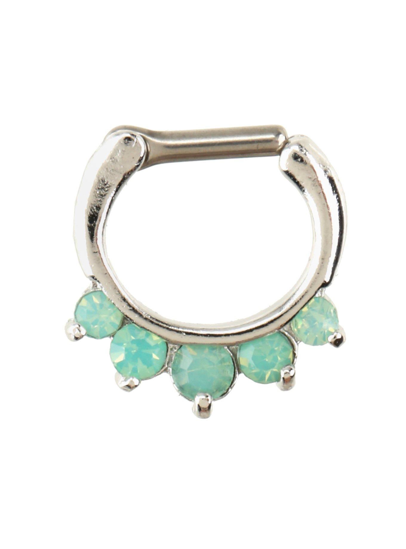 Silver Mint CZ Septum Clicker | Hot Topic