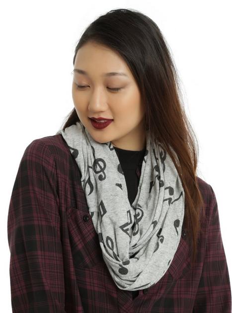 Grey Music Note Infinity Scarf | Hot Topic