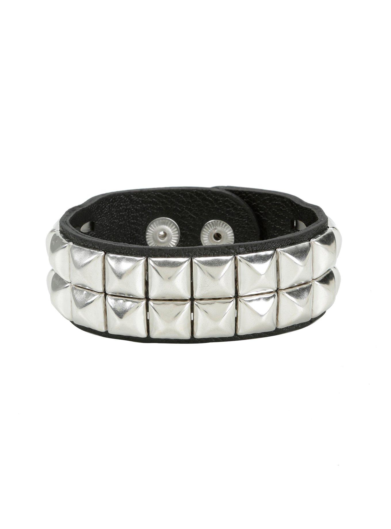Two-Row Pyramid Stud Faux Leather Wrist Cuff | Hot Topic