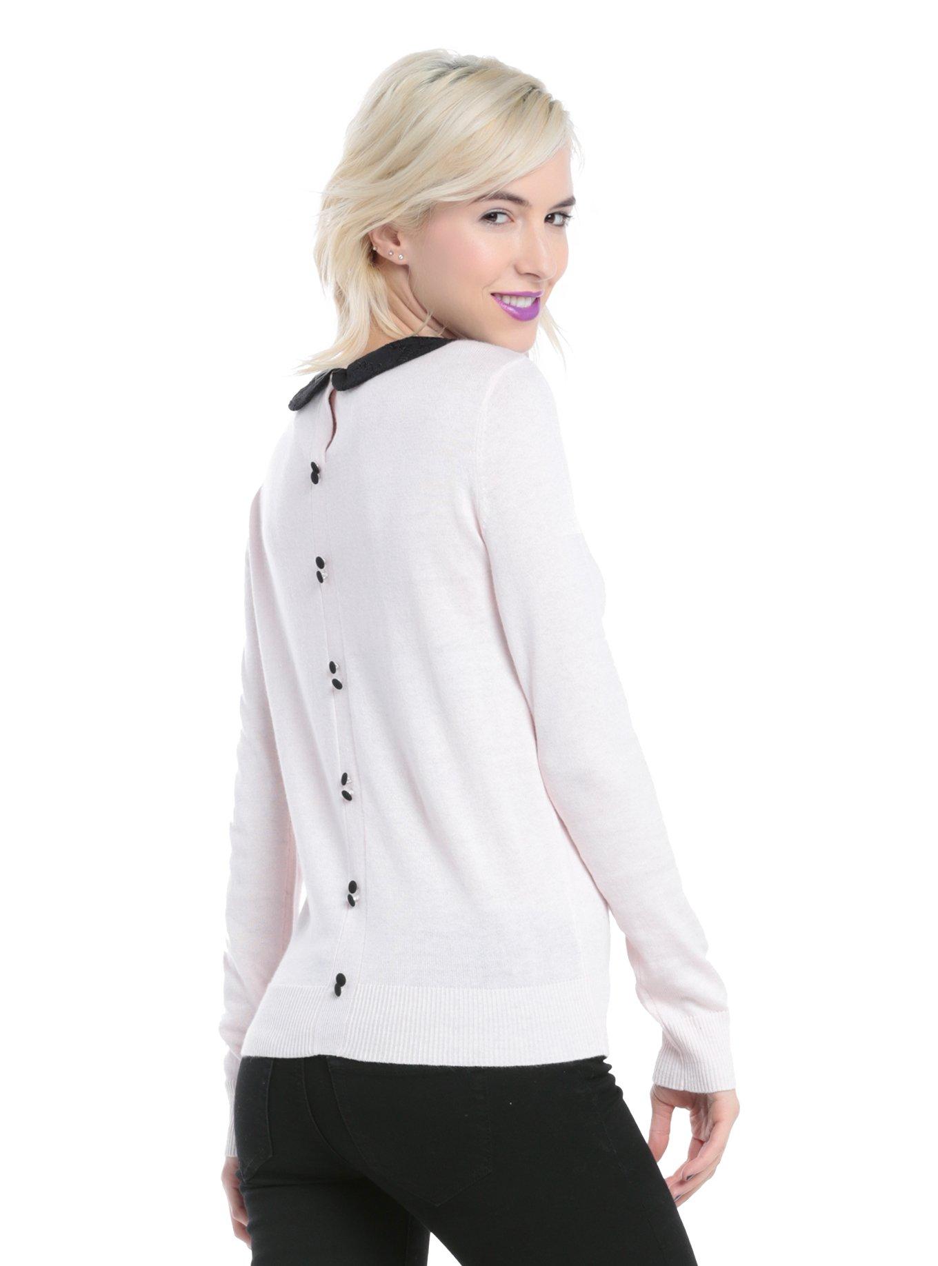 Pink & Black Peter Pan Collar Button Back Girls Sweater | Hot Topic