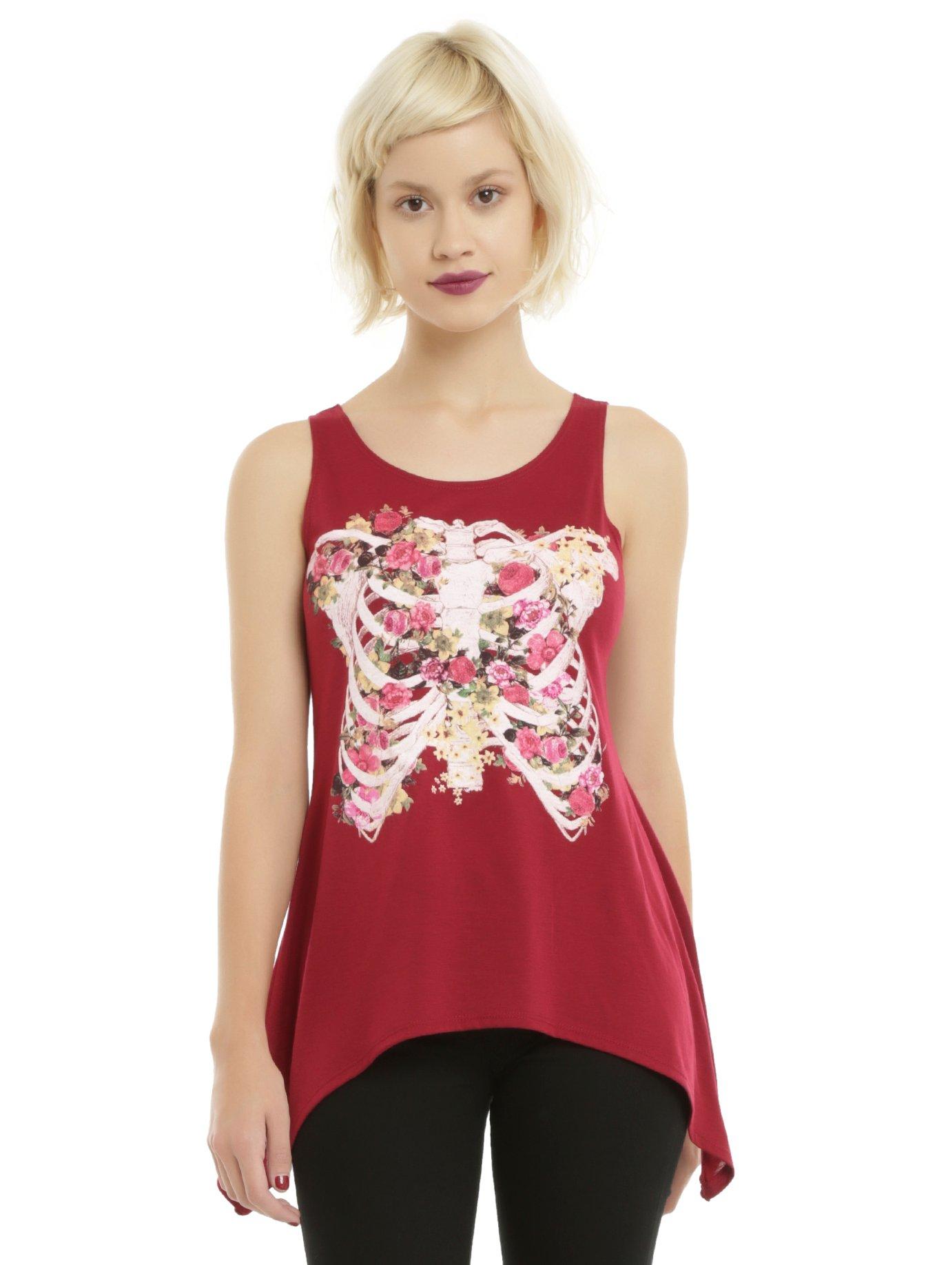 Burgundy Rose Rib Cage Girls Sharkbite Tank Top | Hot Topic