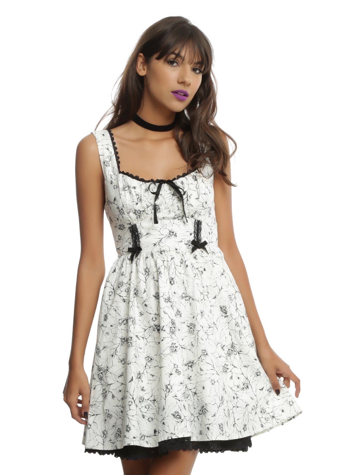 Ivory & Black Bug Print Fit & Flare Dress | Hot Topic