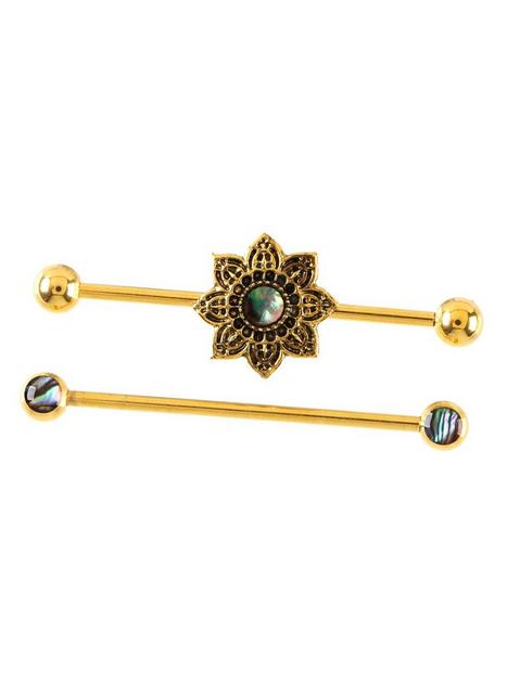 14G Gold Filigree Flower Industrial Barbell 2 Pack | Hot Topic