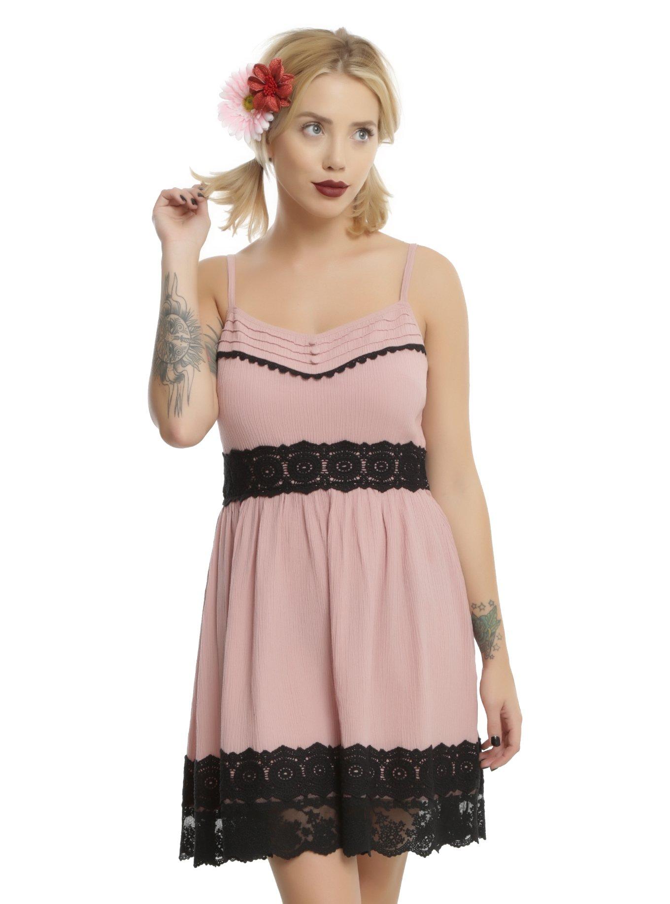 Blush & Black Lace Trim Baby Doll Dress | Hot Topic