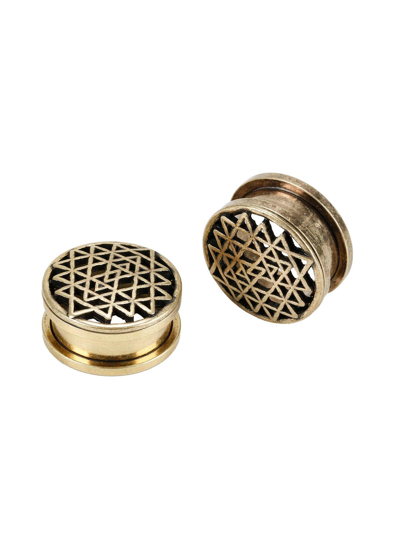 Steel Burnished Gold Geometric Cut-Out Spool Plug 2 Pack | Hot Topic
