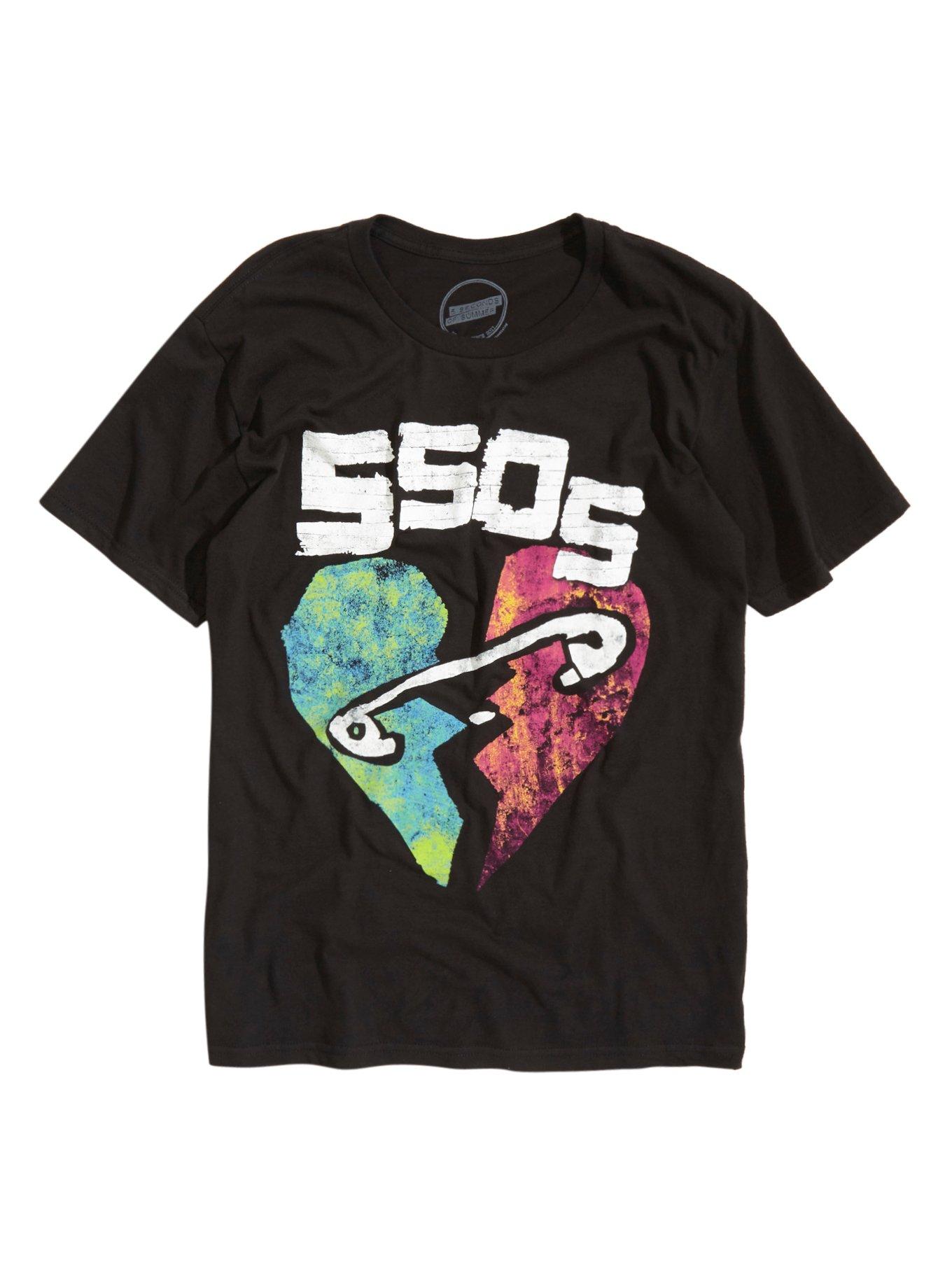 Five Seconds Of Summer Safety Pin Heart T-Shirt | Hot Topic