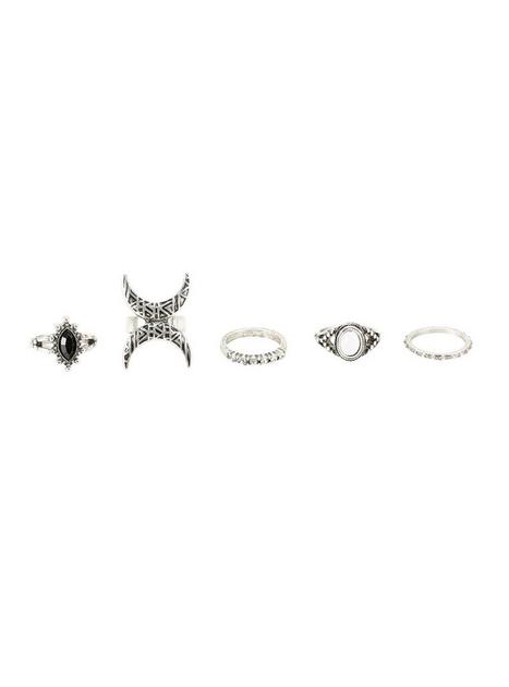 Blackheart Silver Moon Ring Set | Hot Topic