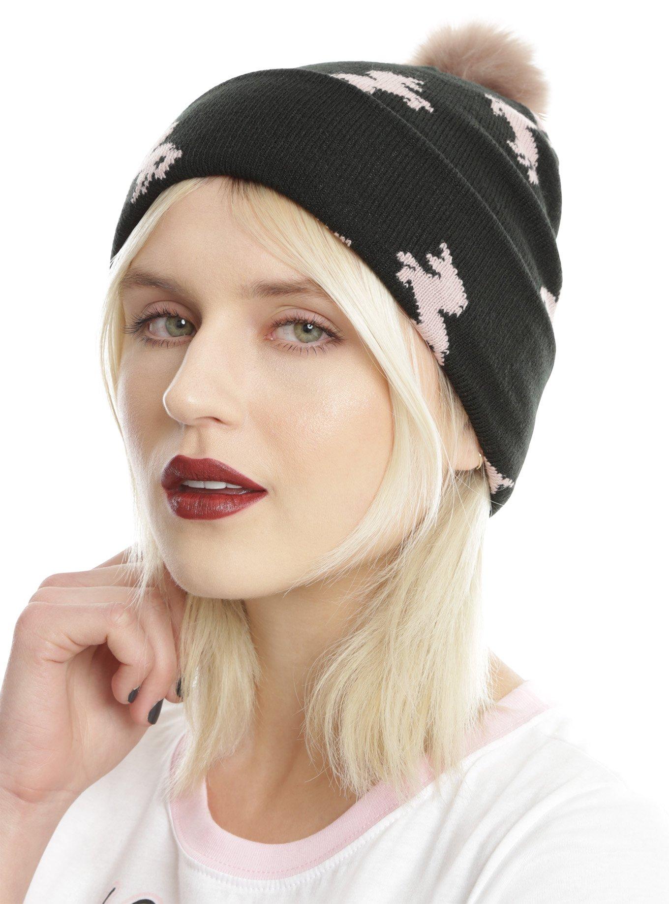Black & Pink Unicorn Pom Beanie | Hot Topic