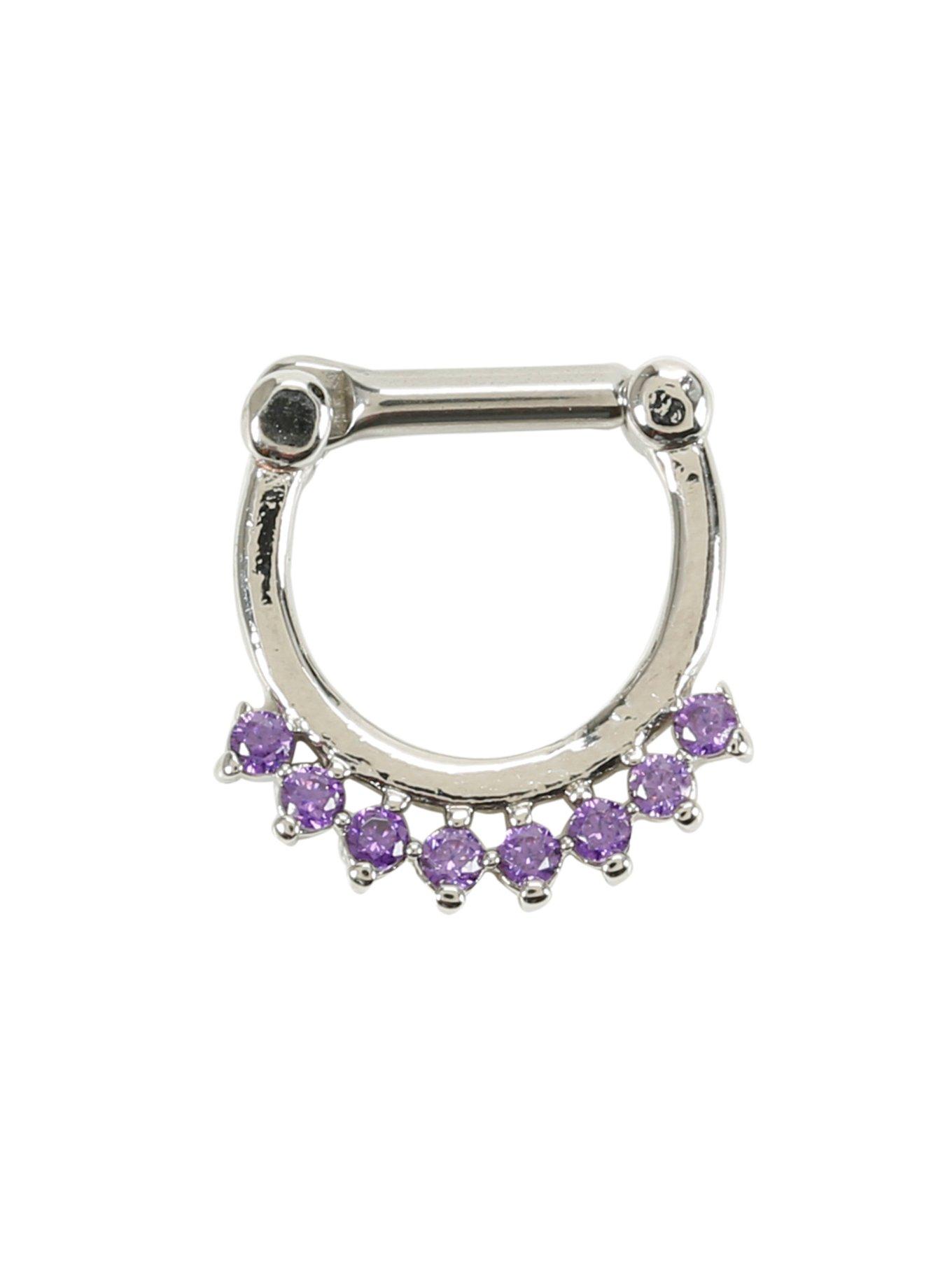 Steel Silver Purple CZ Septum Clicker | Hot Topic