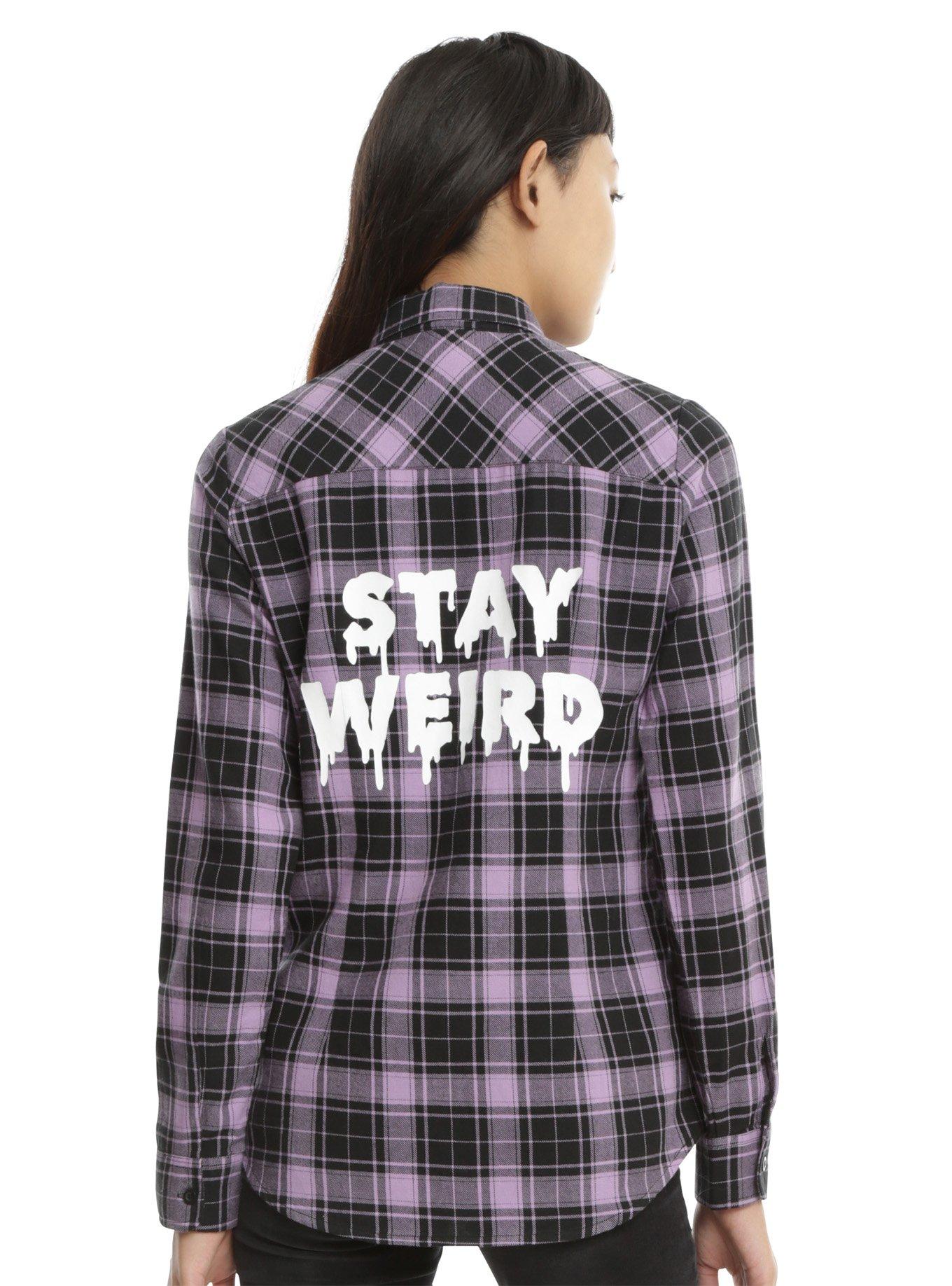 Black And Purple Stay Weird Plaid Girls Woven Button Up Hot Topic