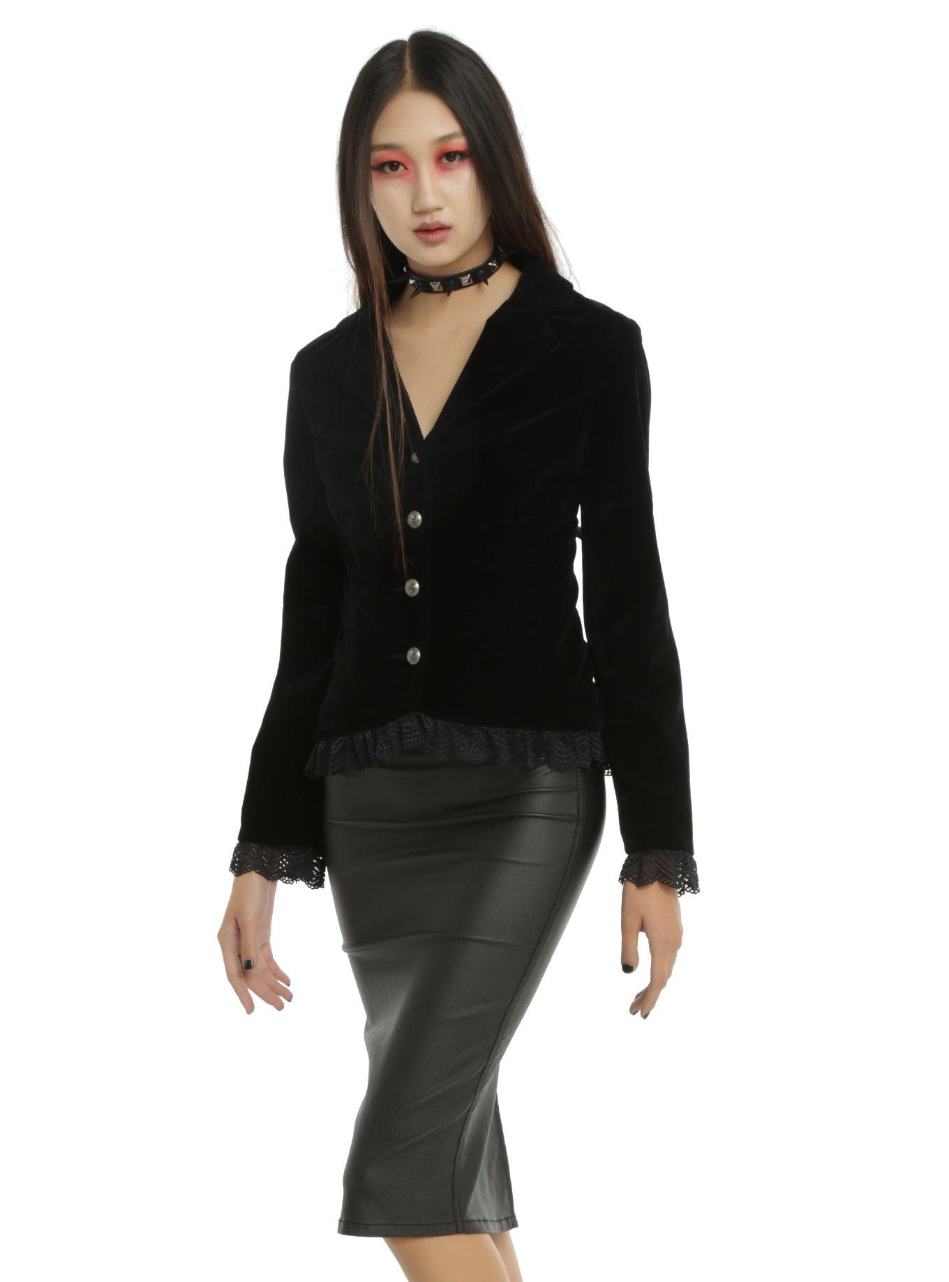 Black Velvet Lace-Up Back Girls Jacket | Hot Topic