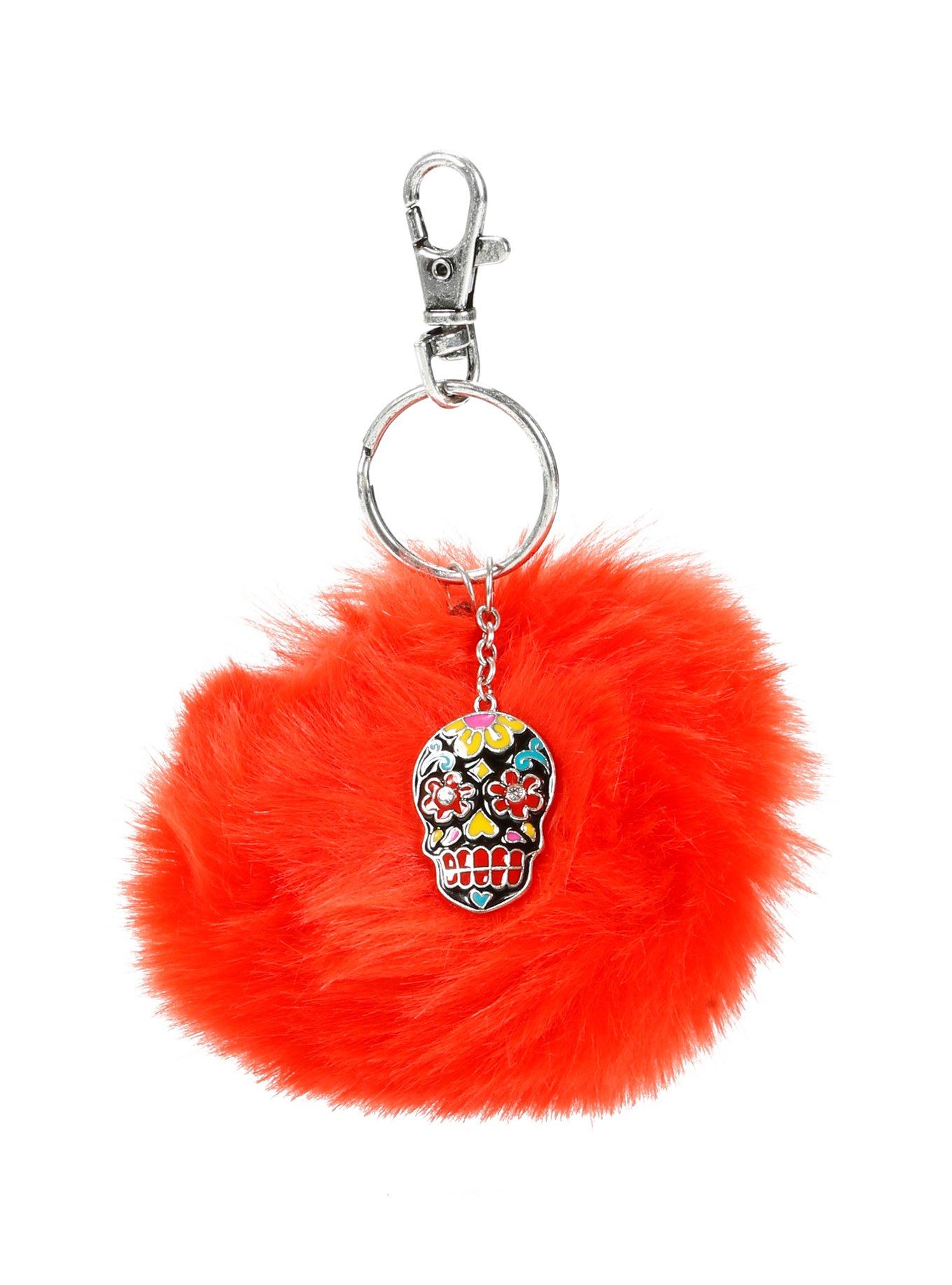 Sugar Skull Faux Fur Pom Key Chain | Hot Topic