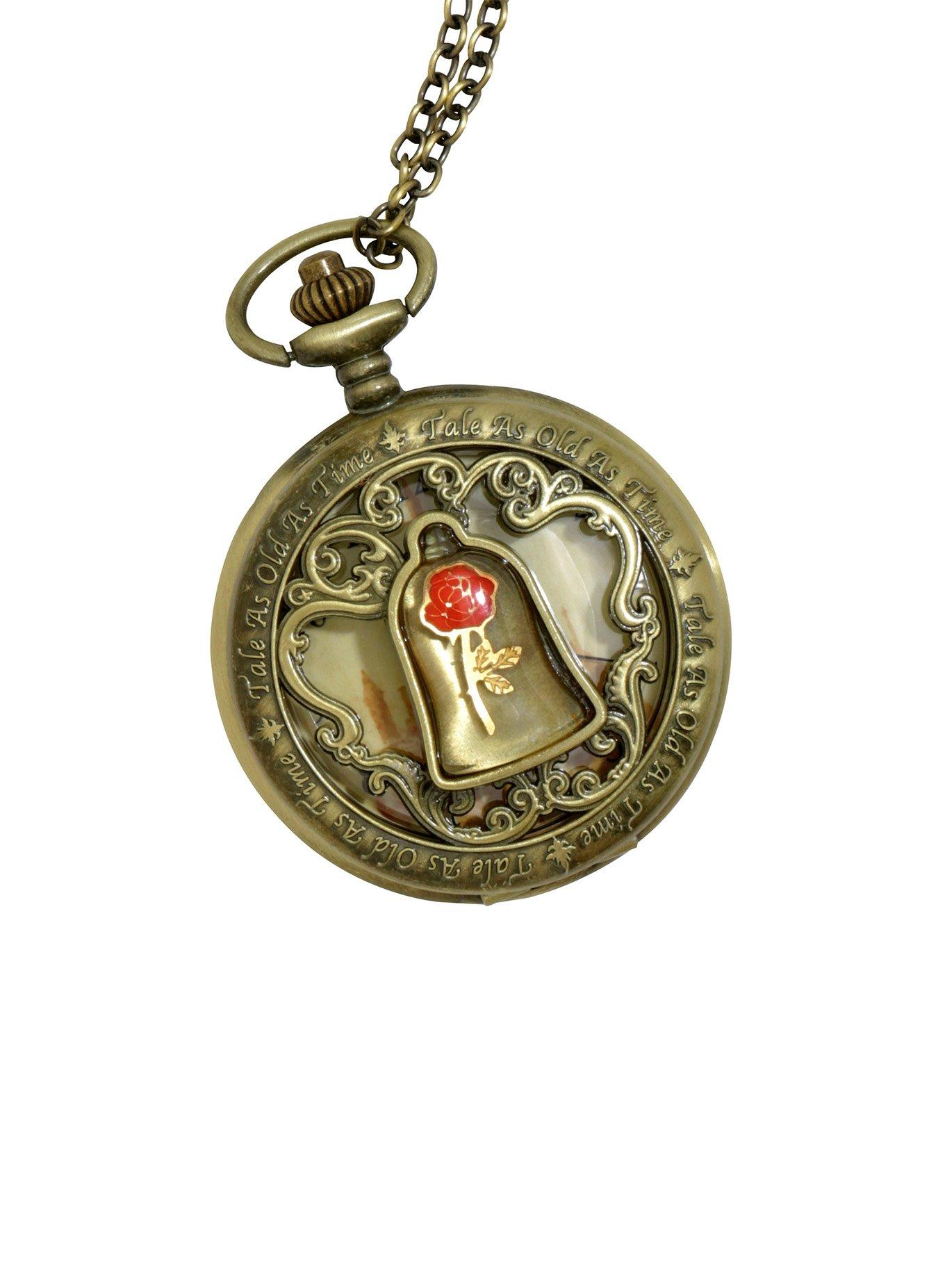 Disney Beauty And The Beast Enchanted Rose Pocket Watch Necklace | Hot ...