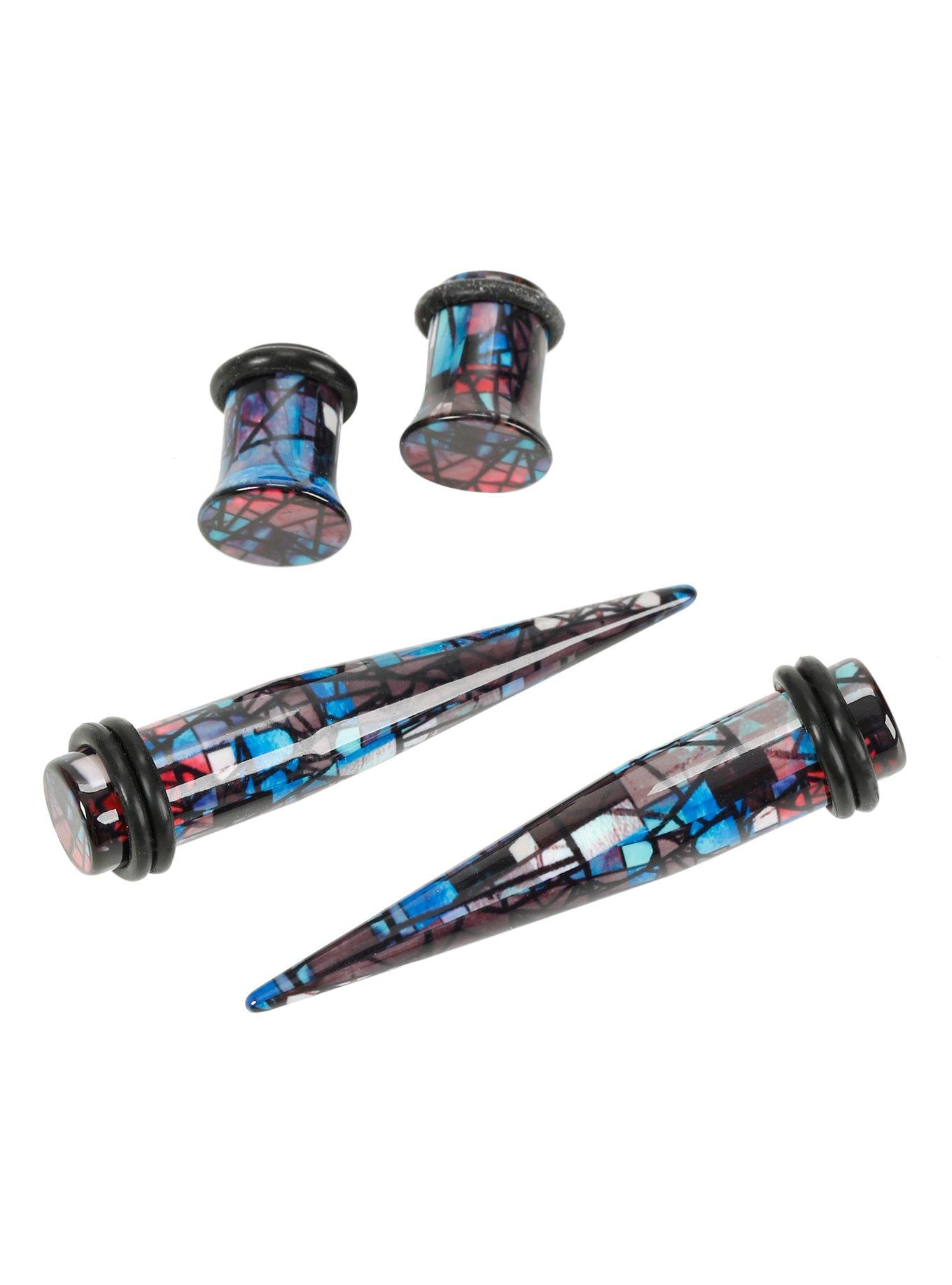 Acrylic Multi-Color Stained Glass Taper & Plug 4 Pack | Hot Topic