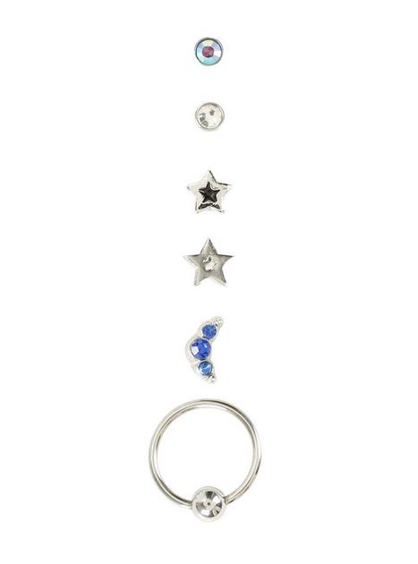 Steel Blue Multi Star Nose Stud & Hoop 6 Pack | Hot Topic