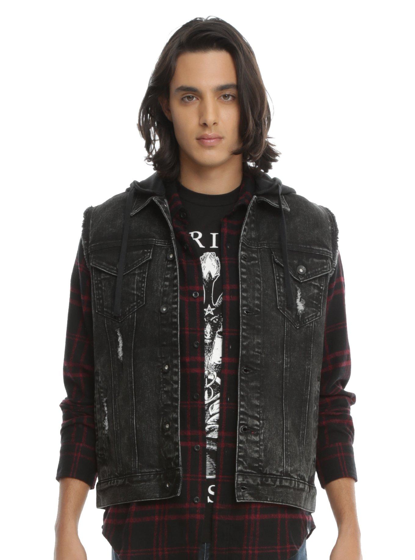 XXX RUDE Grey Acid Wash Destructed Hooded Denim Vest | Hot Topic