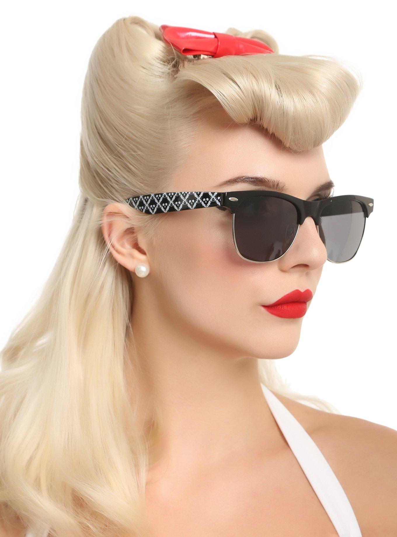 Damask Skull Half Rim Browline Sunglasses Hot Topic