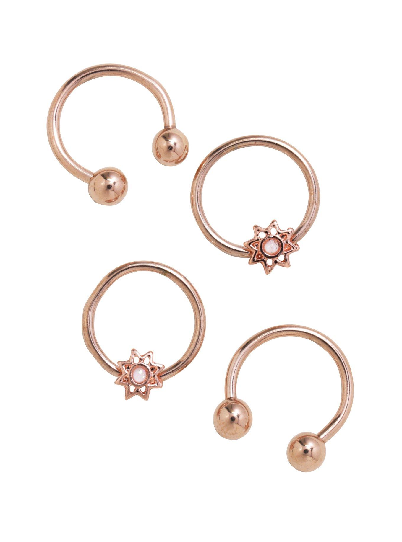 Steel Rose Gold Opal Sun Circular Barbell & Captive Hoop 4 Pack | Hot Topic