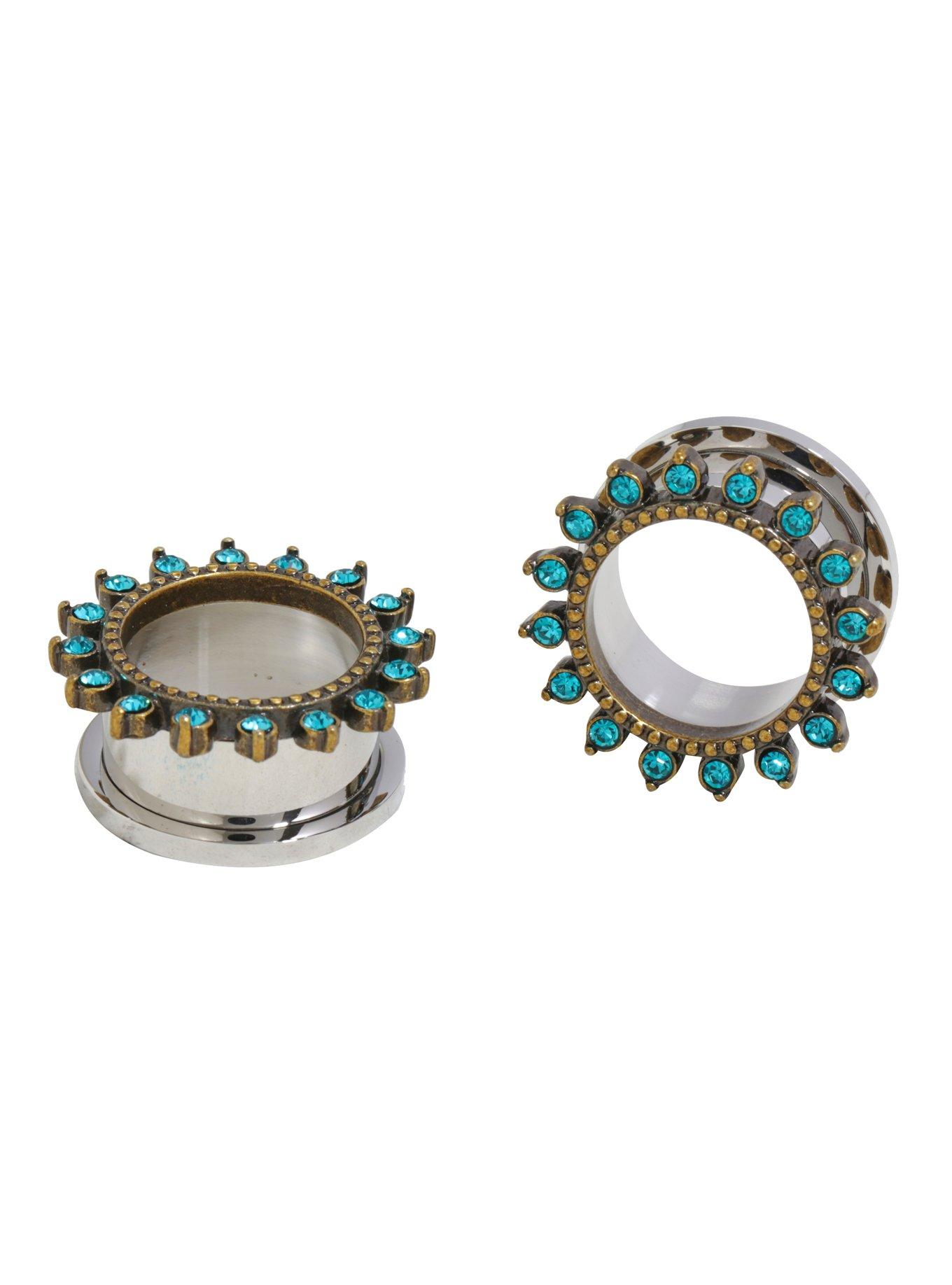 Steel Gold Turquoise Gem Spool Plug 2 Pack | Hot Topic
