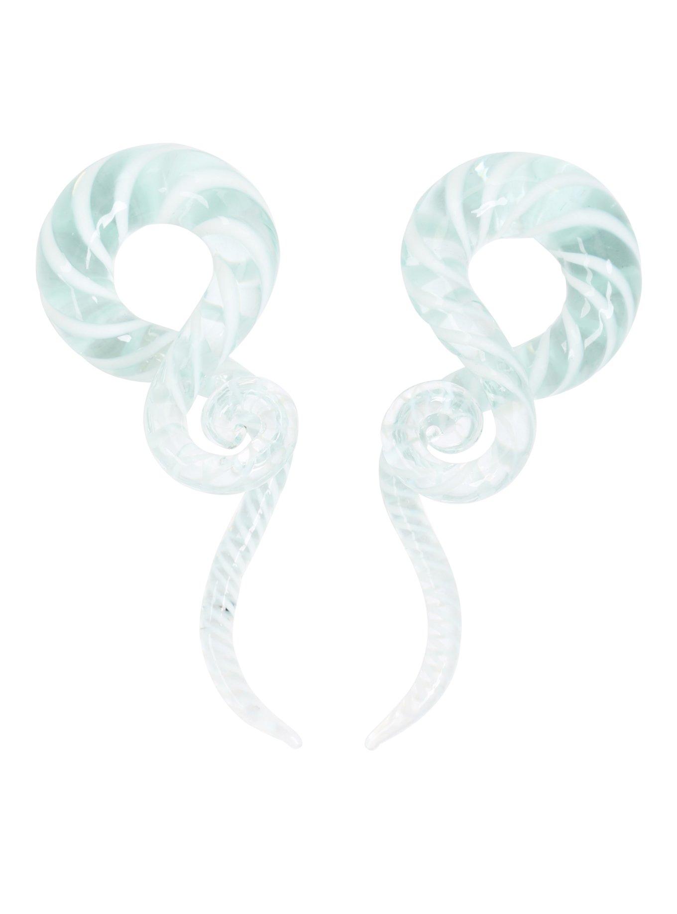 Glass Clear & White Twist Spiral Pincher 2 Pack | Hot Topic