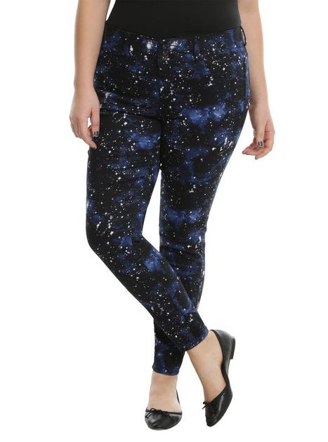 Blackheart Blue Galaxy Print Super Skinny Jeans Plus Size | Hot Topic