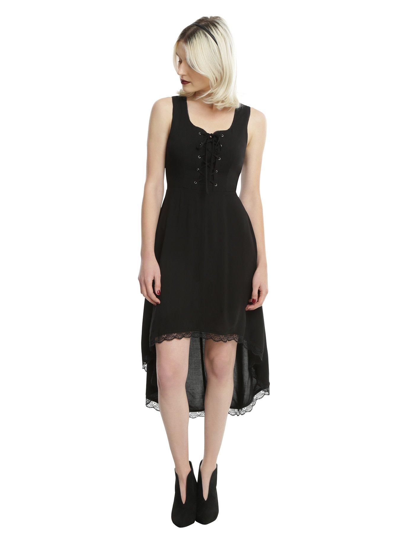 Black Lace-Up Front Hi-Low Hem Dress | Hot Topic