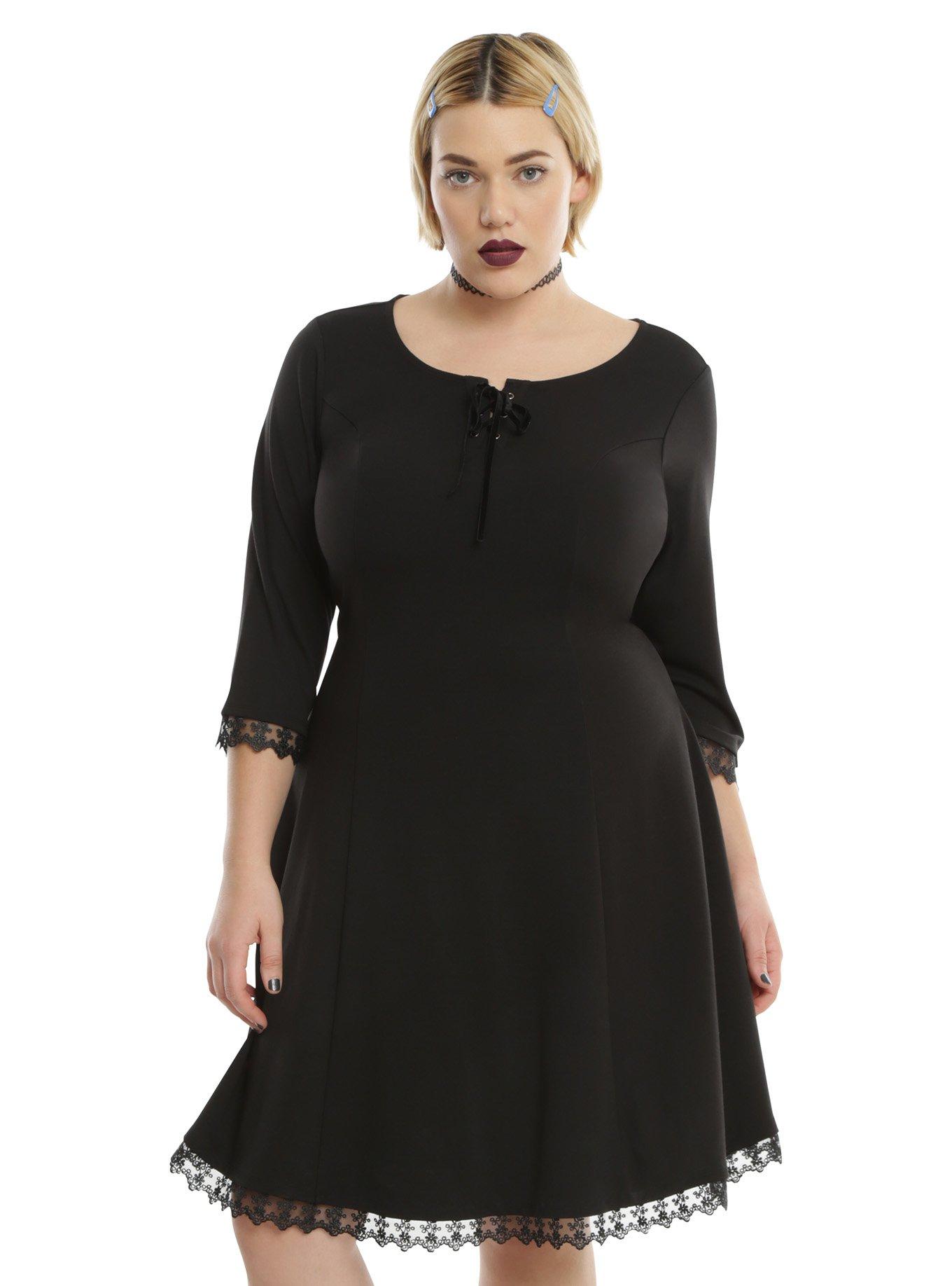 Black Lace-Up Trim Dress Plus Size | Hot Topic
