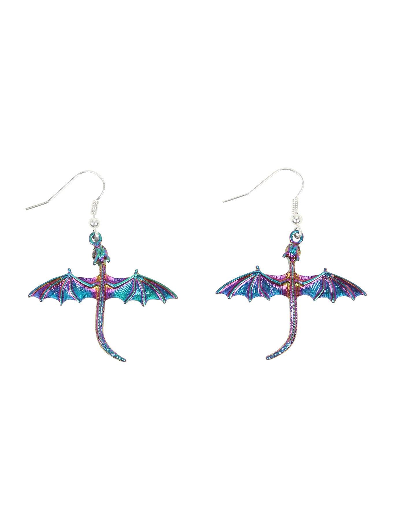 Blackheart Anodized Dragon Drop Earrings | Hot Topic