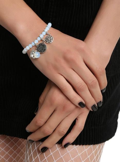 Silver Charm Beaded Stretch Bracelet | Hot Topic