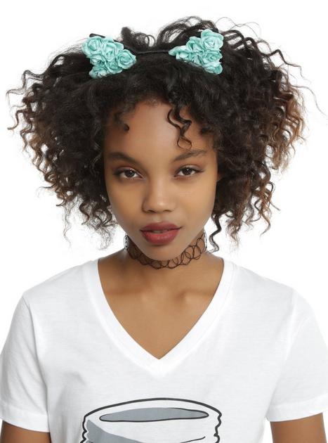 Teal Floral Cat Ear Headband | Hot Topic